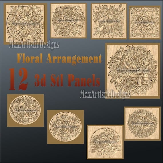 11+ 3d Flower bouquet bas-relief files for cnc routers in square/round ...