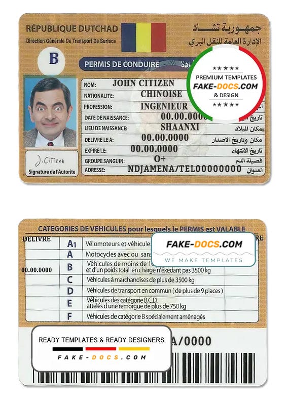 Chad (République du Tchad) driver license Psd Template - ali baghi - Medium