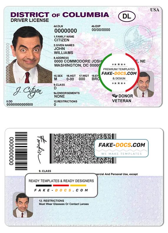 District of Columbia driver license Psd Template - ali baghi - Medium