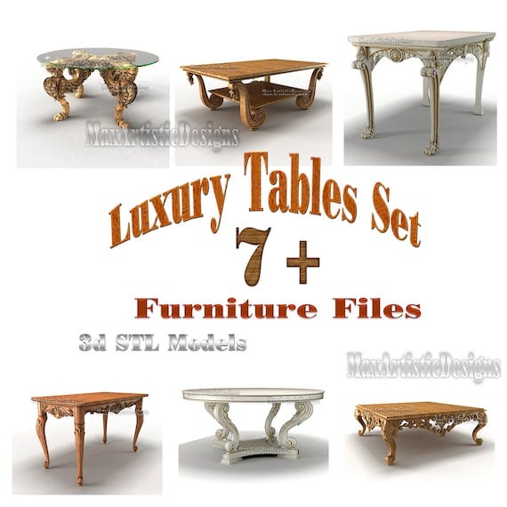 8 tables furniture making set 3d stl format for 3d printing/cnc routers ...