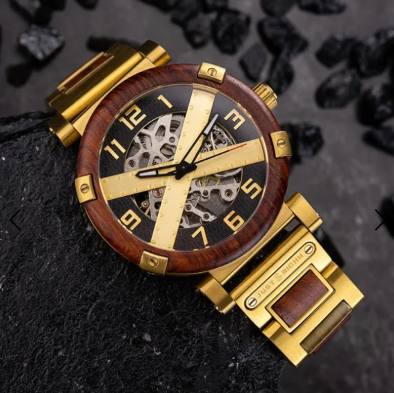 JR Luxury Skeleton Red Sandal Wood Automatic Mechanical Watch Series X ...