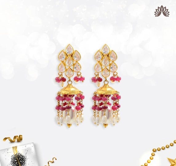 Radiant Elegance: Krishna Pearl’s Red and Pearl Fusion Earrings - Krishna Pearls - Medium