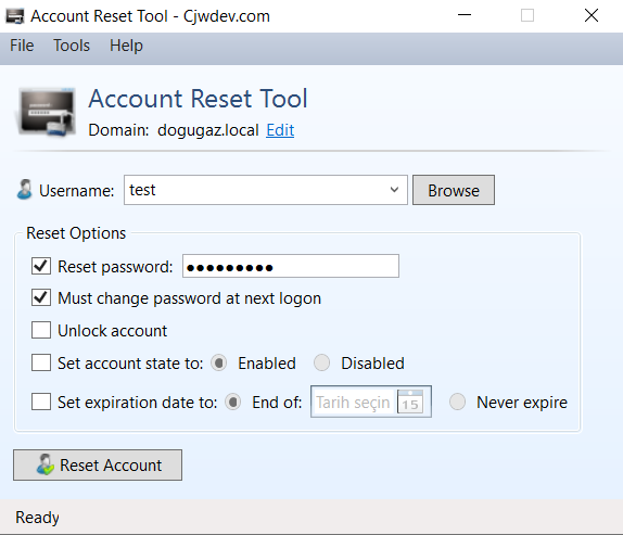 Active Directory Account Reset Tool (AD Bağlı Hesap Kontrolü) - Ömer ...