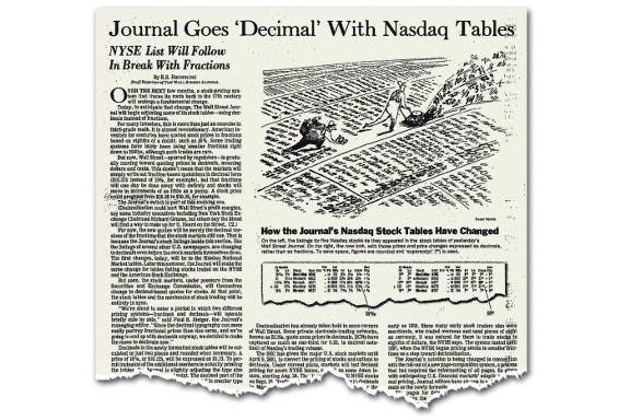 WSJ: FINANCIAL FLASHBACK Decimal Stock Pricing | by SIMON CONSTABLE ...