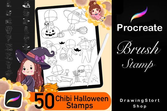 50 Procreate Halloween Pose Stamps Free | by Celestialbrush | Medium