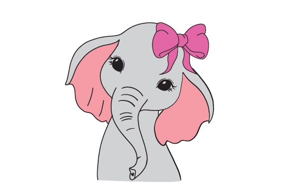 Cute Baby Elephant with a Bow on Its Head - Vladpatani - Medium