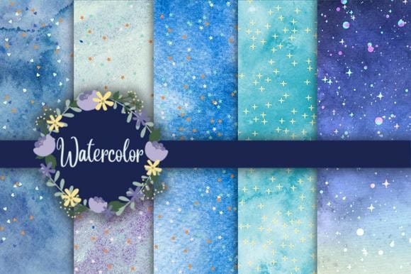 Blue Watercolor Digital Paper - Vectorverve - Medium