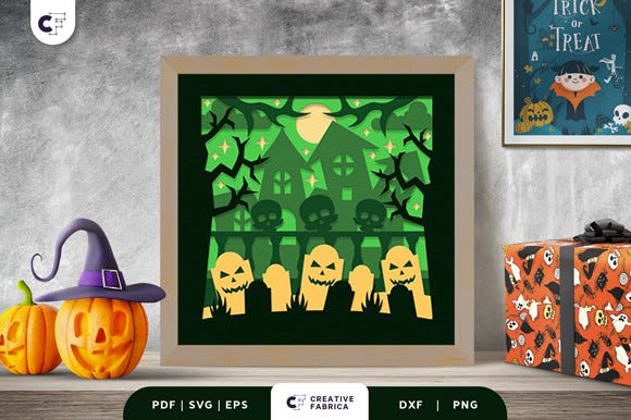Haunted Graveyard Shadow Box Papercut (Halloween 3D SVG Crafts) | by ...