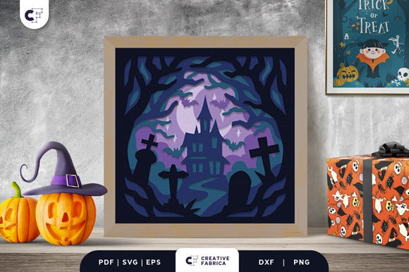 Haunted Castle in the Forest Shadow Box (Halloween 3D SVG Crafts) | by ...
