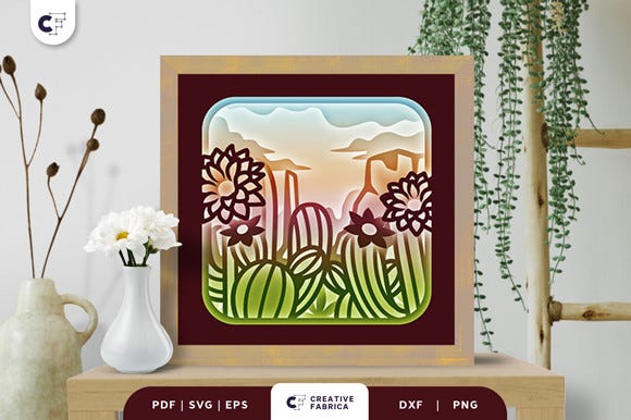 Cactus Land 3D Shadow Box Paper Cut (Cacti and succulents 3D SVG Crafts ...