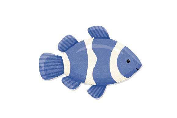 Cute Blue Fish, Watercolor - Vladpatani - Medium