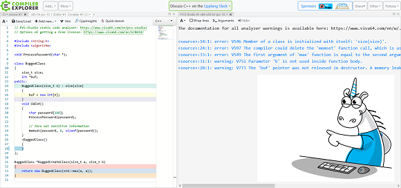 A Note of Caution about Using PVS-Studio on godbolt.org (Compiler Explorer) | by Unicorn ...