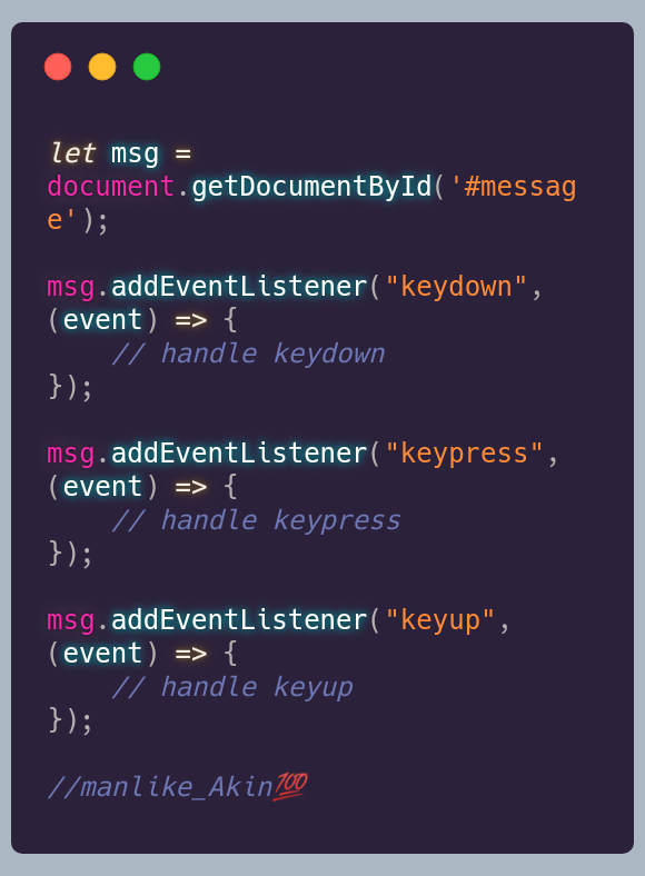 Manlikeakin’s JavaScript Challenge, Day 97: DOM: Keyboard Event. | by FABIYI AKINTUNDE | Medium
