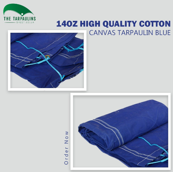 14OZ HIGH-QUALITY COTTON CANVAS TARPAULIN BLUE - Tarpaulin Sheet - Medium