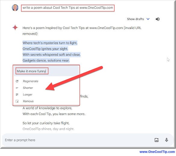 How to Edit and Regenerate Gemini AI Responses | by www.OneCoolTip.com | Medium
