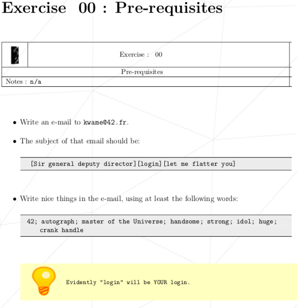 42 的自我挑戰 — day00 — ex00. tl;dr: 寫封email，記得一些關鍵字。 | by Tsungyu Yu | Medium