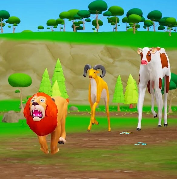 Long Legs Cow and Long Legs Goat Farm Diorama - Farm animals Tv - Medium