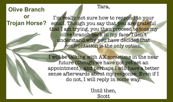 An Olive Branch In Good Faith?. In good faith = sincerely & honestly ...