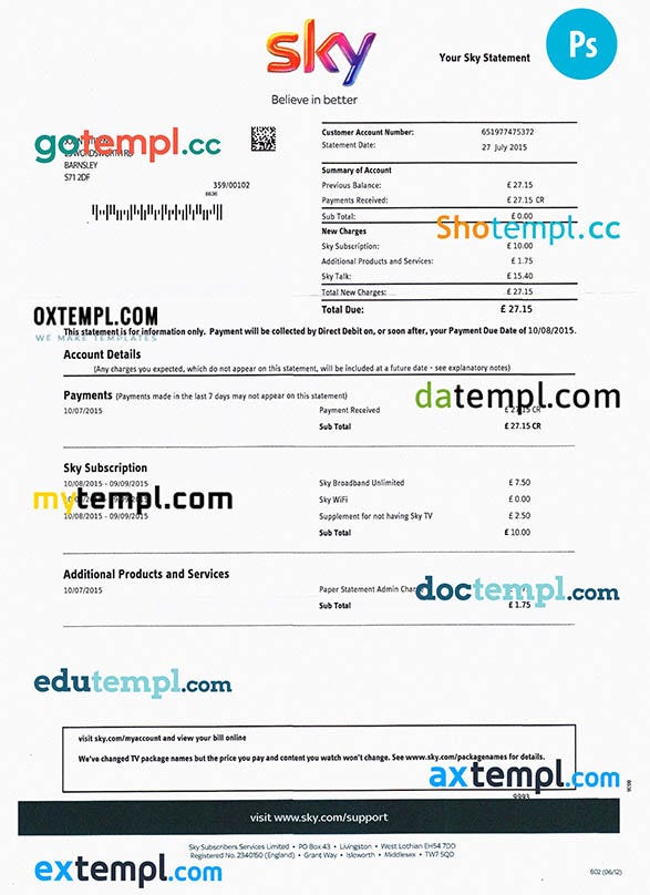 United Kingdom Sky utility bill, PDF and Word download template | by Intemplstore | Jun, 2024 ...