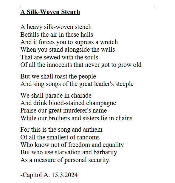 A Silk-Woven Stench — Poem - Capitol A - Medium