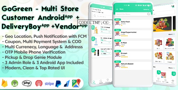 GoGreen v1.6 — Food, Grocery, Pharmacy Multi Store(Vendor) Android App with Interactive Admin ...