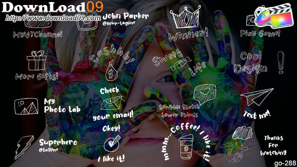 FCPX plugin-16 hand-painted cartoon sketch graffiti graphic text title ...