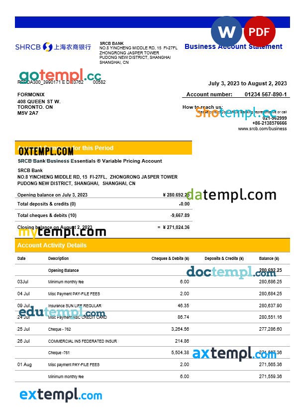 Shanghai Rural Commercial Bank enterprise statement Word and PDF ...