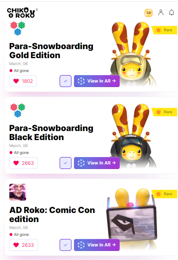 Free NFT gifts in 3D & AR 🐰Character art platform Chiko & Roko 🦔 Limited edition free NFT ...