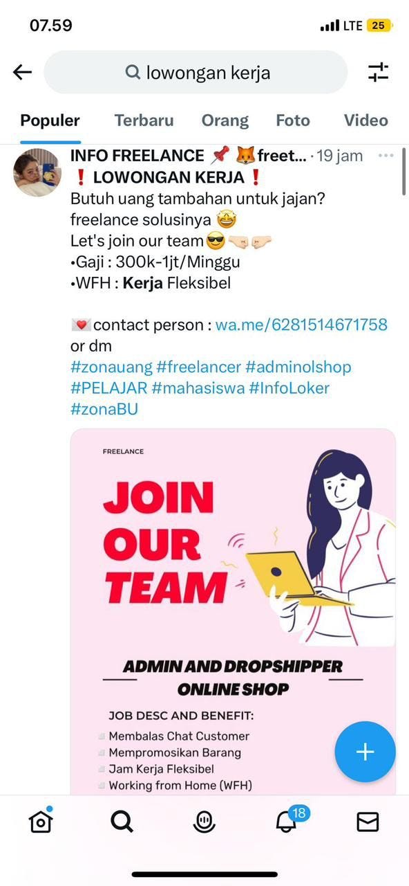 INFO FREELANCE📌😻freet LOWONGAN KERJA Freelance solusinya🤩 Les’t join our team😎🤜🤛 .gaji:300k-1jt ...