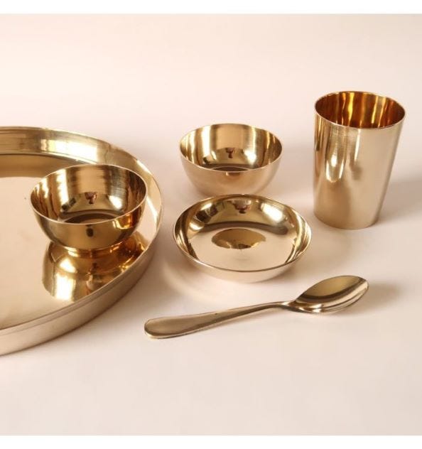 Pure Kansa Dinner Set Bronze Plate Thali Set - PriyaGoutam - Medium