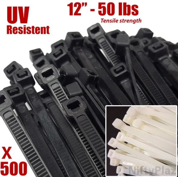 Buy 12 Inch Cable Ties, UV Weather Resistant, 50 LBS Nylon Wrap Zip ...