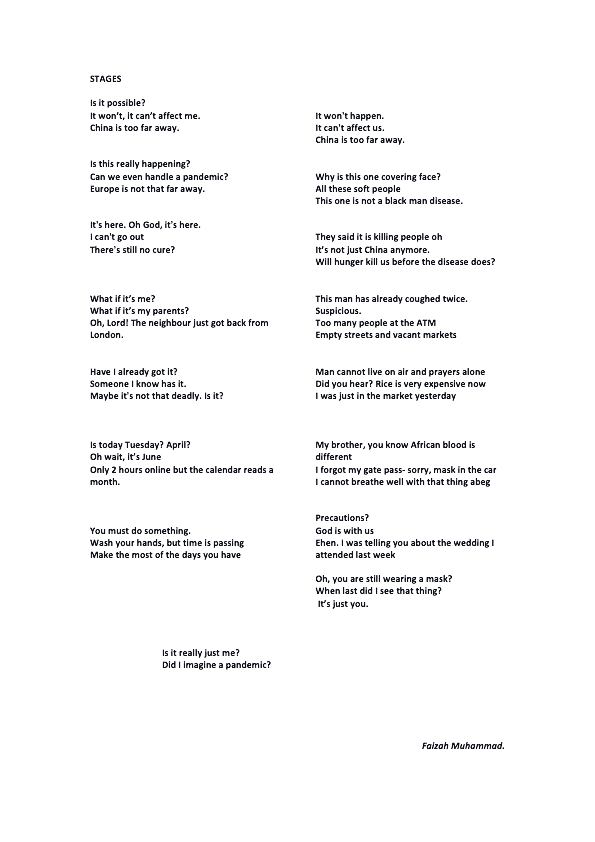 STAGES. September 2020 — Foray into Poetry | by Faizah Atu Muhammad ...