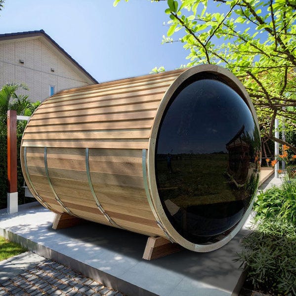 Barrel Sauna With Panoramic View Window - outdoor sauna - Medium