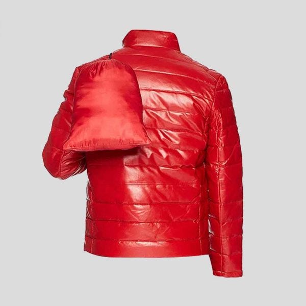 Red Men’s Leather Packable Down Filled Puffer Jacket - esha shahzadi ...