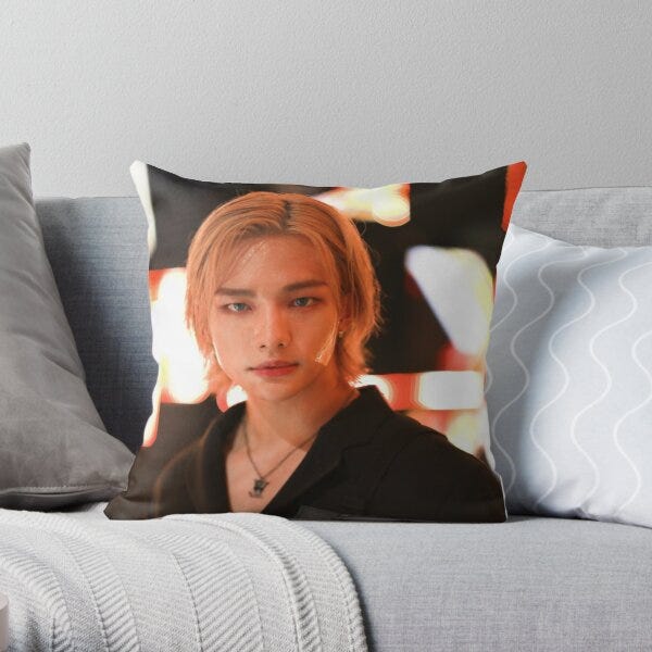 Stray Kids Pillows — Blonde Hyunjin Stray Kids Throw Pillow RB0508 - Straykids Merch Store - Medium