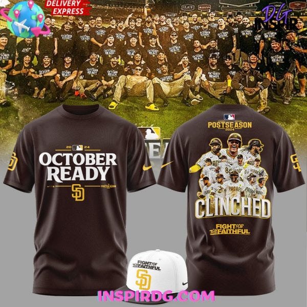 San Diego Padres October Ready Clinched 2024 Brown T-Shirt | by ...