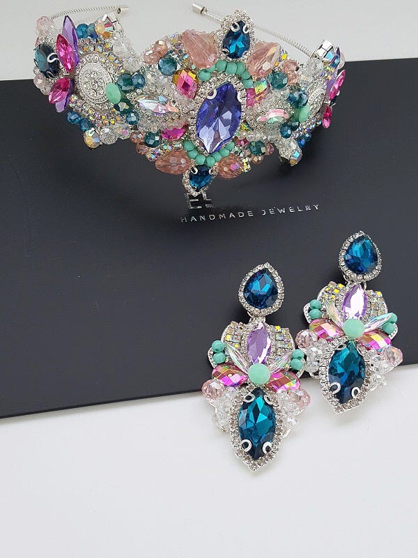 Crystal crown and earring set. Heads and ears will sparkle with this ...