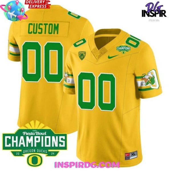 Oregon Ducks Fiesta Bowl Champions 2024 Yellow Football Jersey | by ...