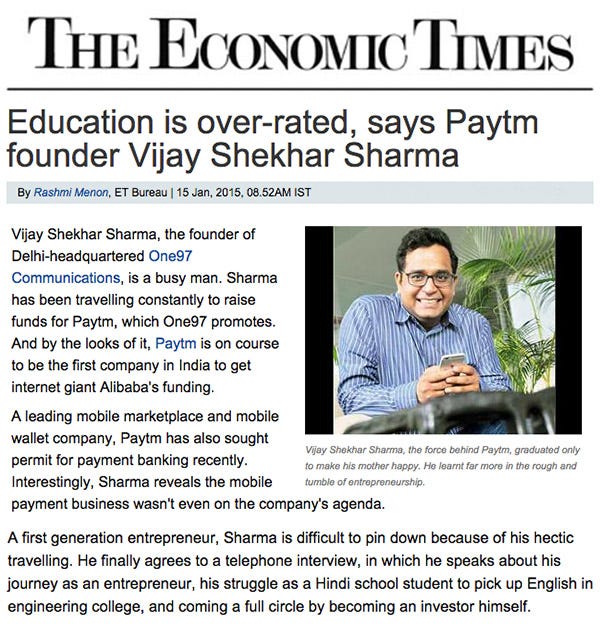 Education is over-rated, says Paytm founder Vijay Shekhar Sharma | by ...