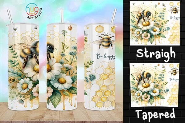 Watercolor Bee Tumbler, Bee Happy Quote (Unique Print Mock-ups) | by ...