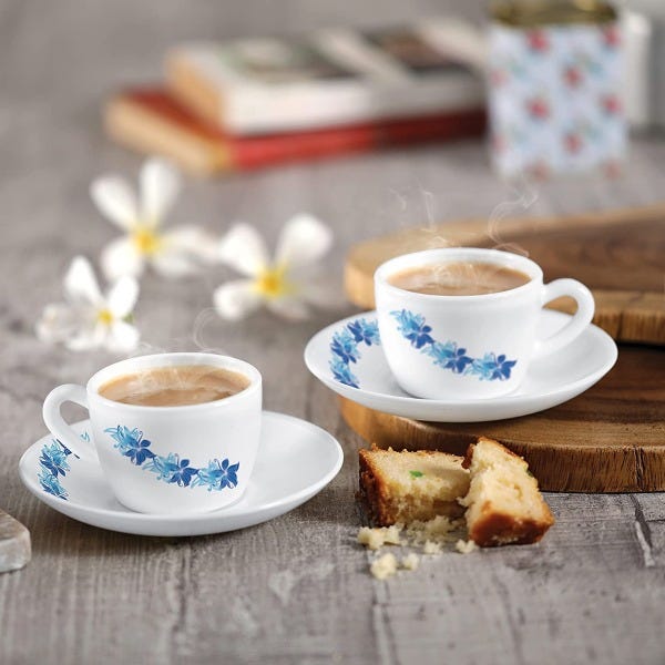 Cello Opalware Queen Cup and Saucer Set — 12 Piece, Blue Swirl: An ...