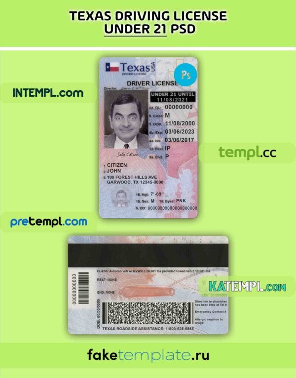 USA Texas driving license PSD download template, under 21 | by Intempl ...