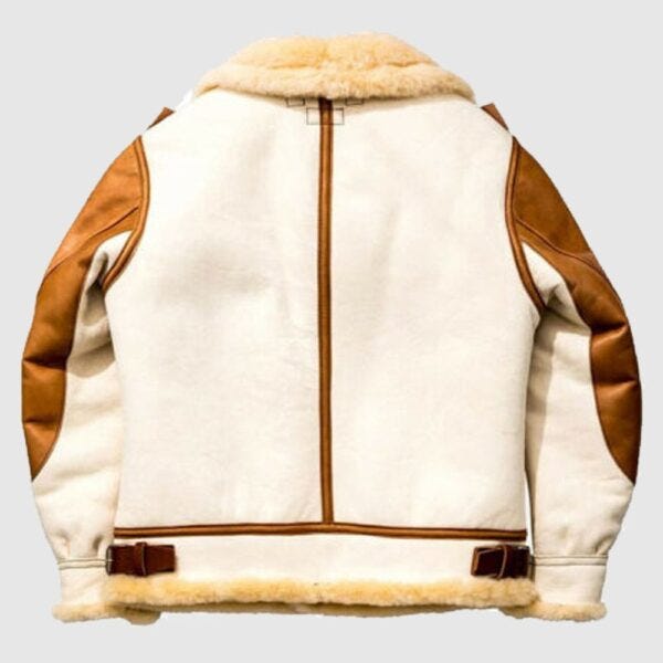 Men’s Aviator USAF Real Sheepskin Shearling White Leather Bomber Flying ...