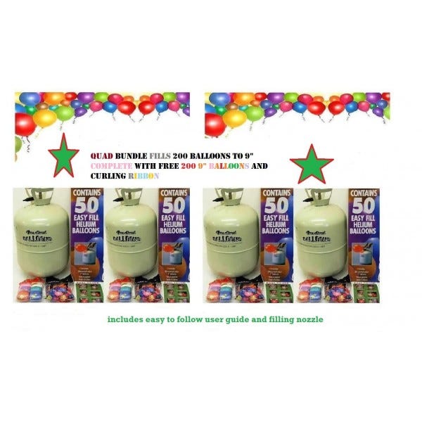 Disposable Helium Gas Pack Quadruple Fills 200 Ballons For Any Party ...