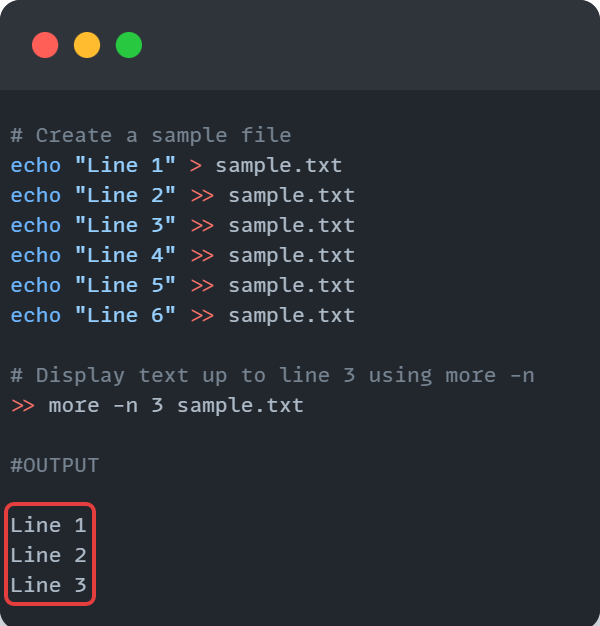 Reading a file with conditions. More Command Example | by Aman Kumar Roy | Medium