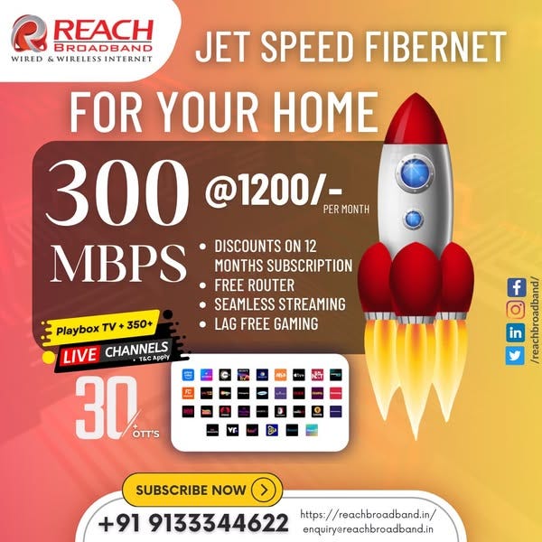 Jet Speed Fibernet For Your Home — 300 MBPS @ Just ₹1200/- INR | High ...
