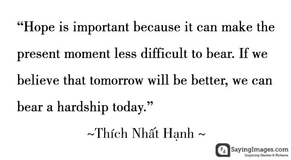 Hope is important because it can make the present moment less difficult ...