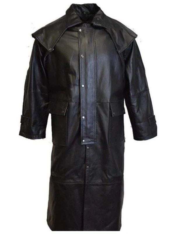 Elevate your style with our Men’s Long Duster Gothic Black Leather ...