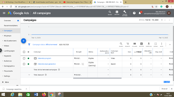 Screenshot of the search campaign in google ads | by Avinash P | Medium