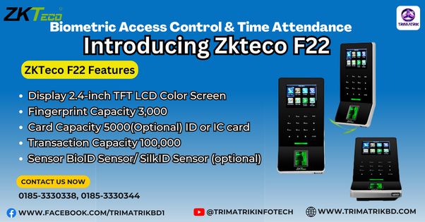 ZKTeco F22 fingerprint time attendance and system Price in Bangladesh | by TRIMATRIK MULTIMEDIA ...